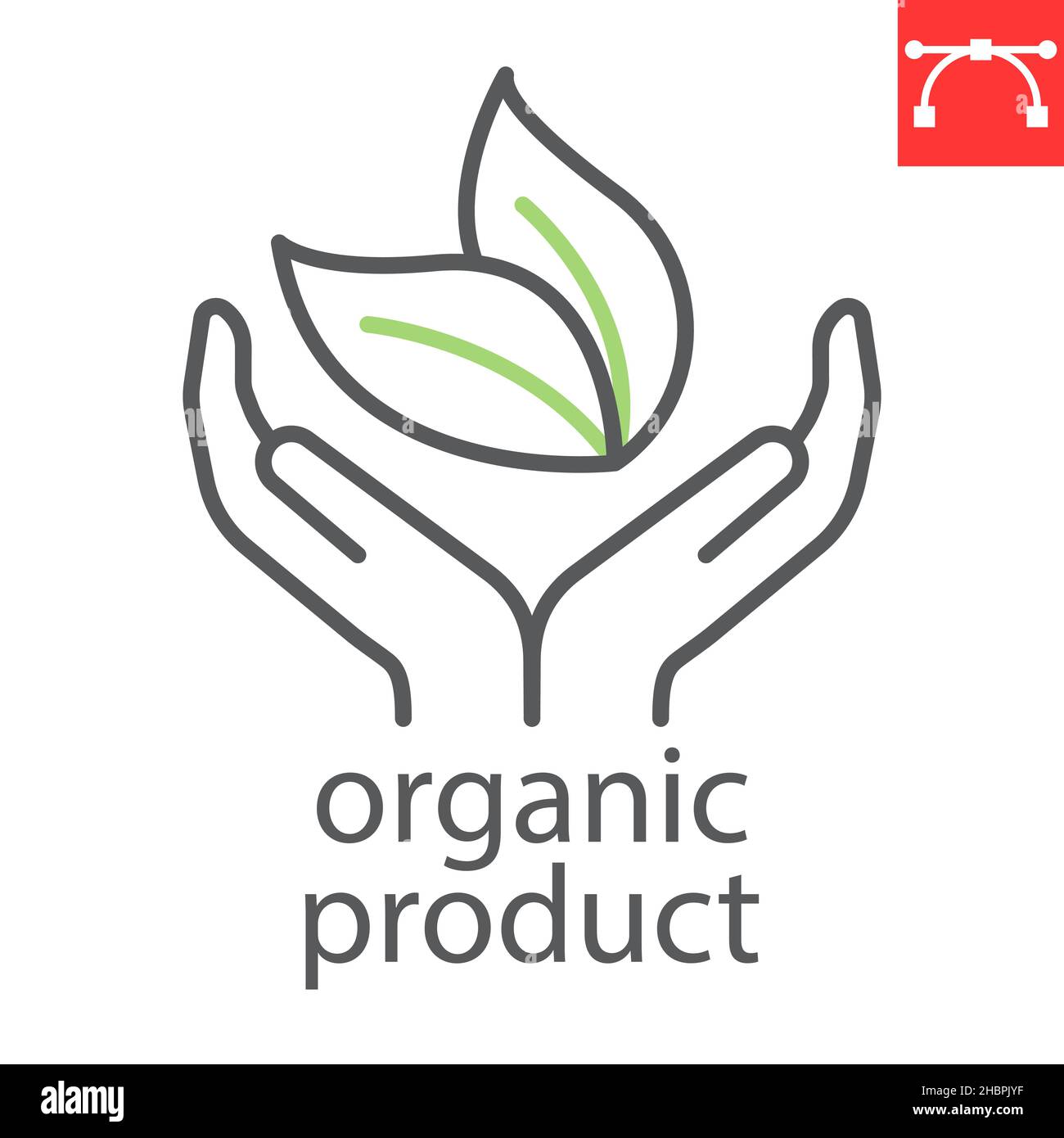 Organic product line icon, healthy and eco friendly, hands holding leaf ...