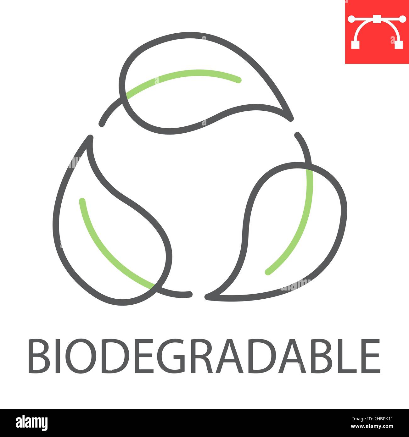 Biodegradable recyclable plastic line icon, eco and recycle, leaf ...