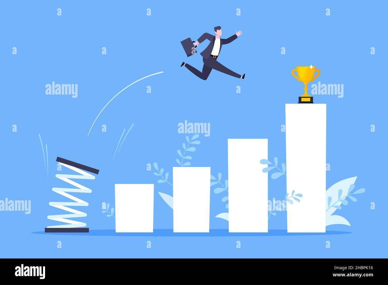 Springboard businessman high jump flat style design vector illustration ...