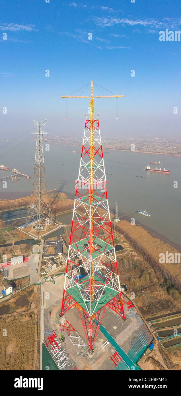 WUXI, CHINA - DECEMBER 21, 2021 - At the construction site of the 500 kV Fengcheng Meili Yangtze ...