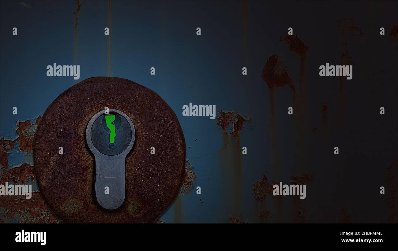 3d illustration - Key Hole With Green Screen From Outside Stock Photo ...