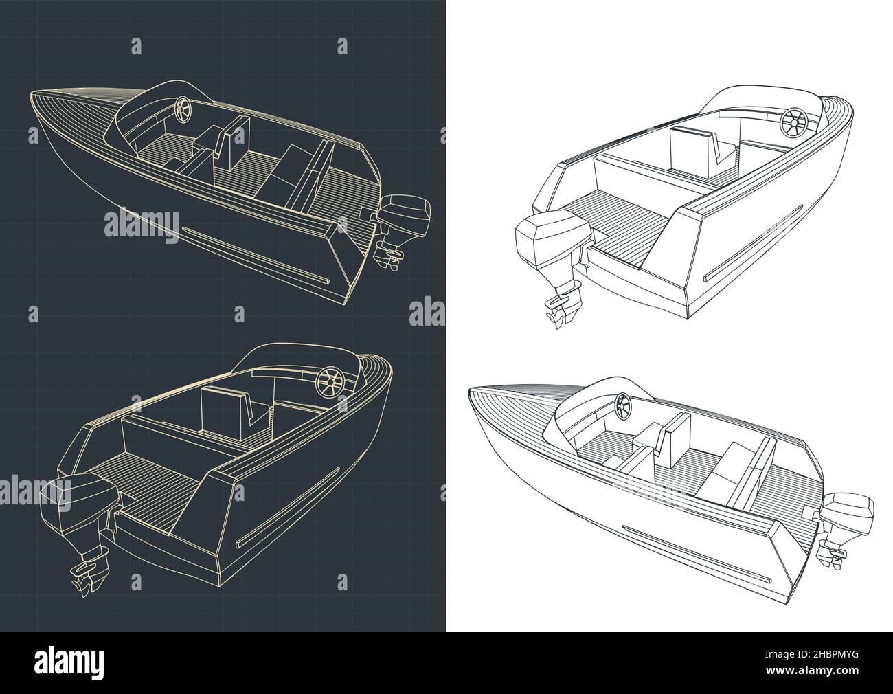 Stylized vector illustration of isometric drawings of motor boat Stock ...