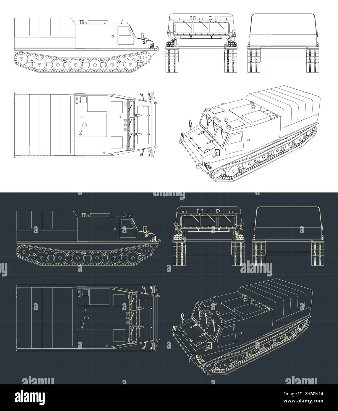 Stylized vector illustration of blueprints of all-terrain vehicle Stock ...