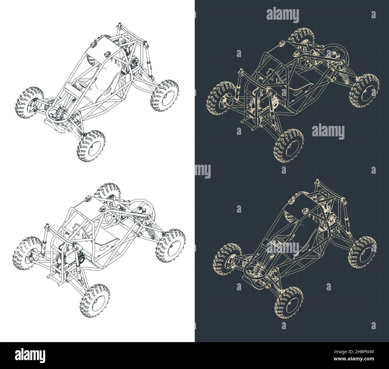 Stylized vector illustration of isometric blueprints of buggy Stock ...