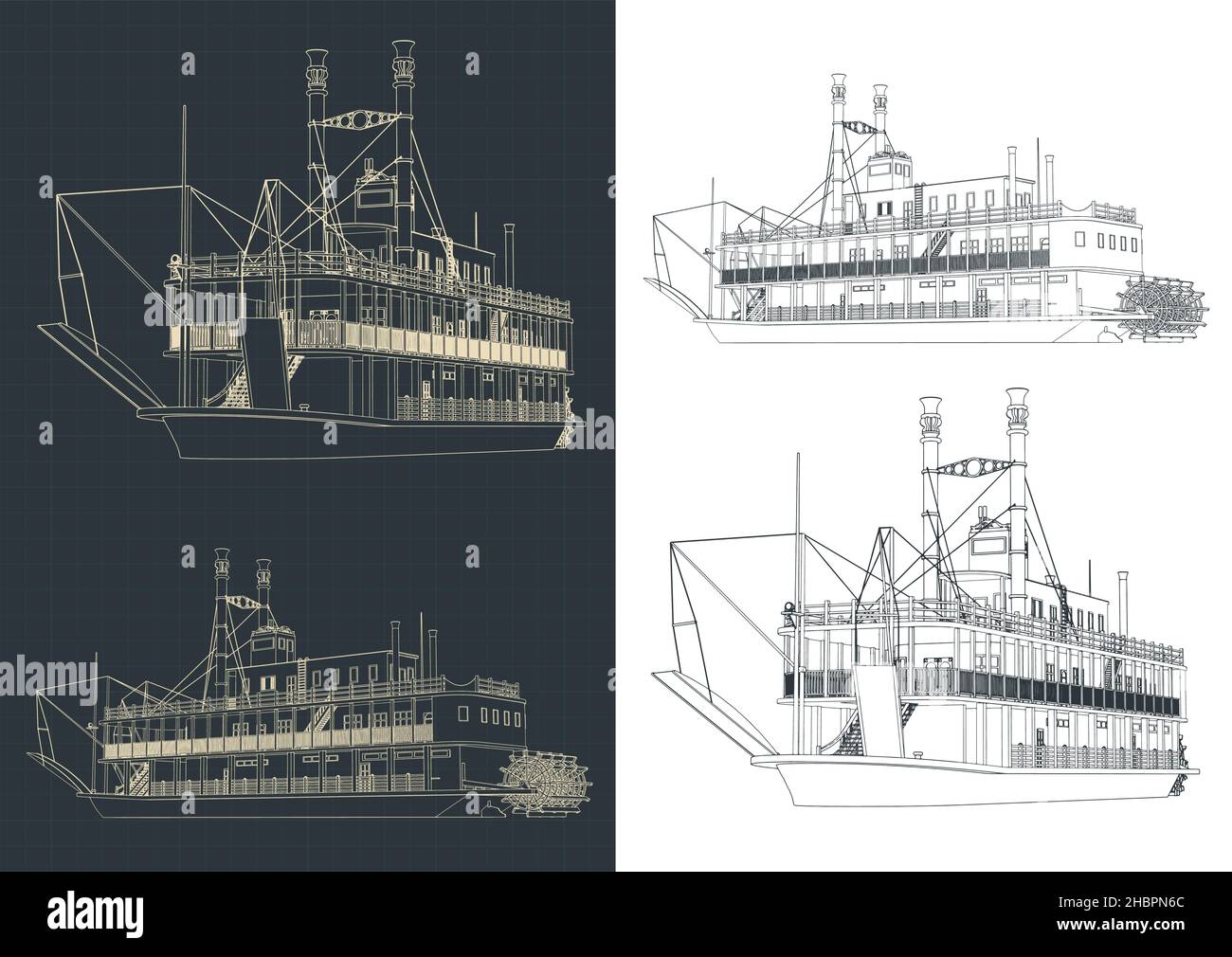 Stylized vector illustration of drawings of paddle steamer Stock Vector ...