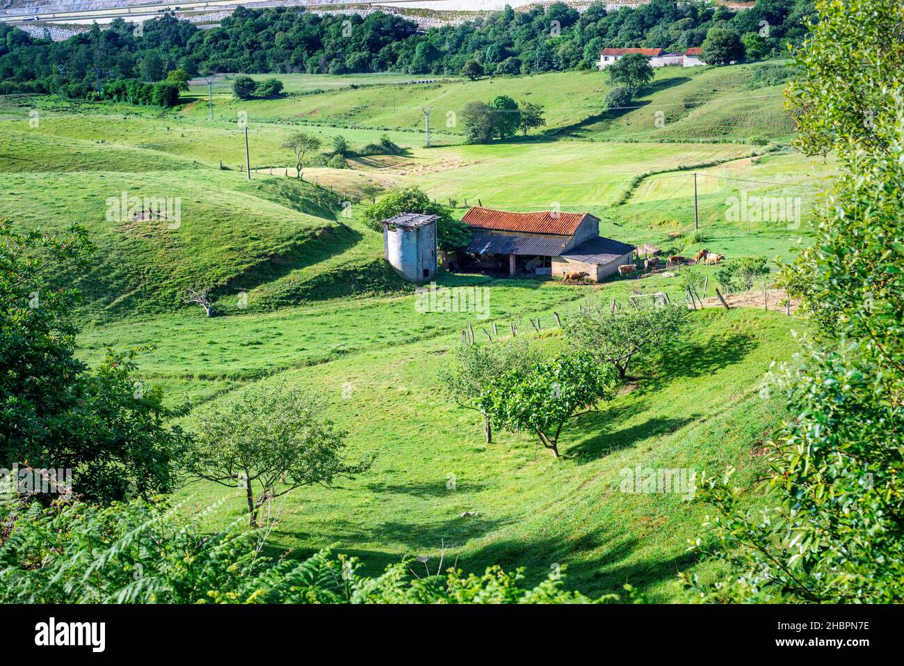 Aerial View Of a farm and Rural Tourism House In Llanes, Asturias Stock ...