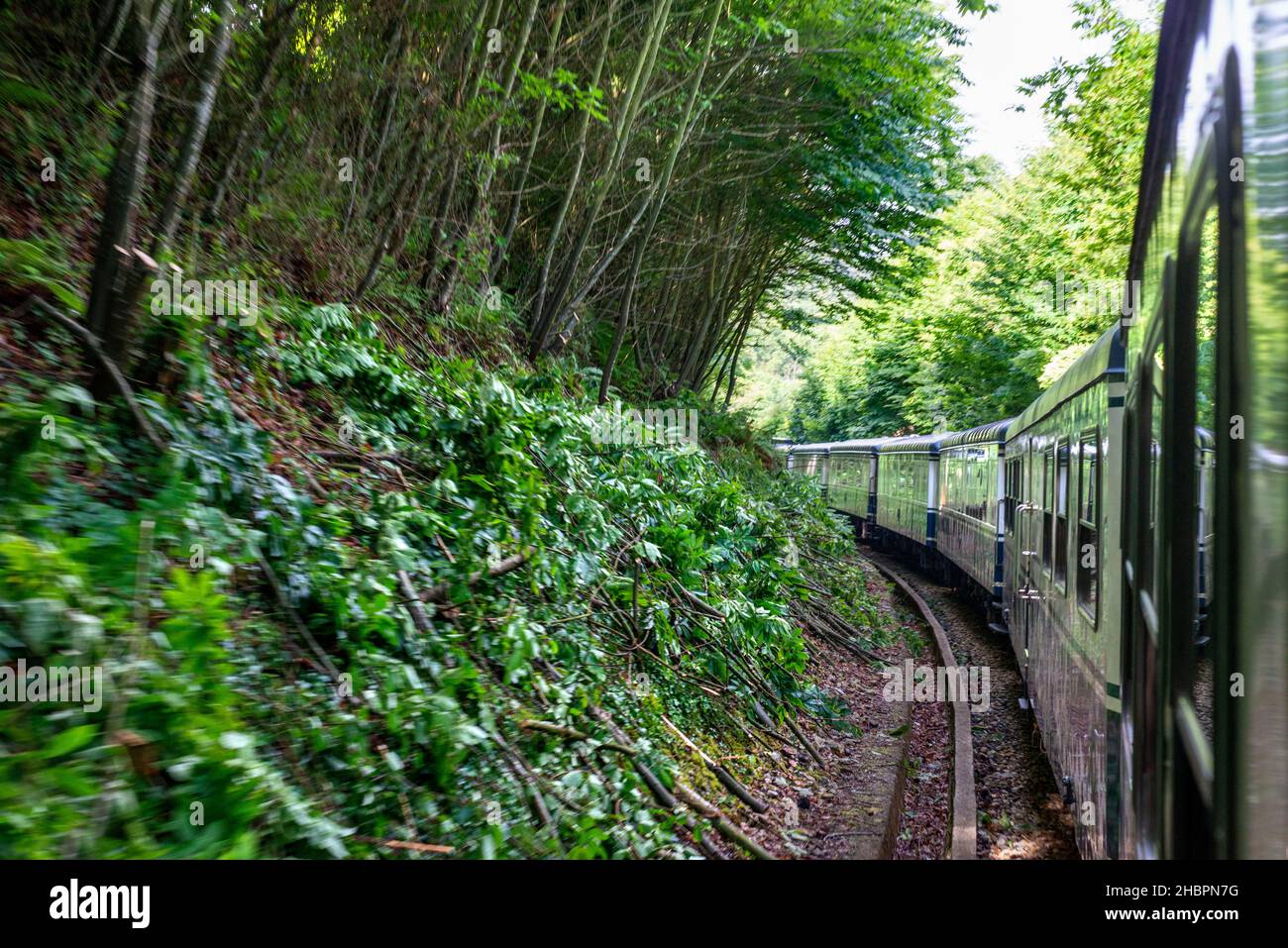 Outisde carriages of Transcantabrico Gran Lujo luxury train travellong ...
