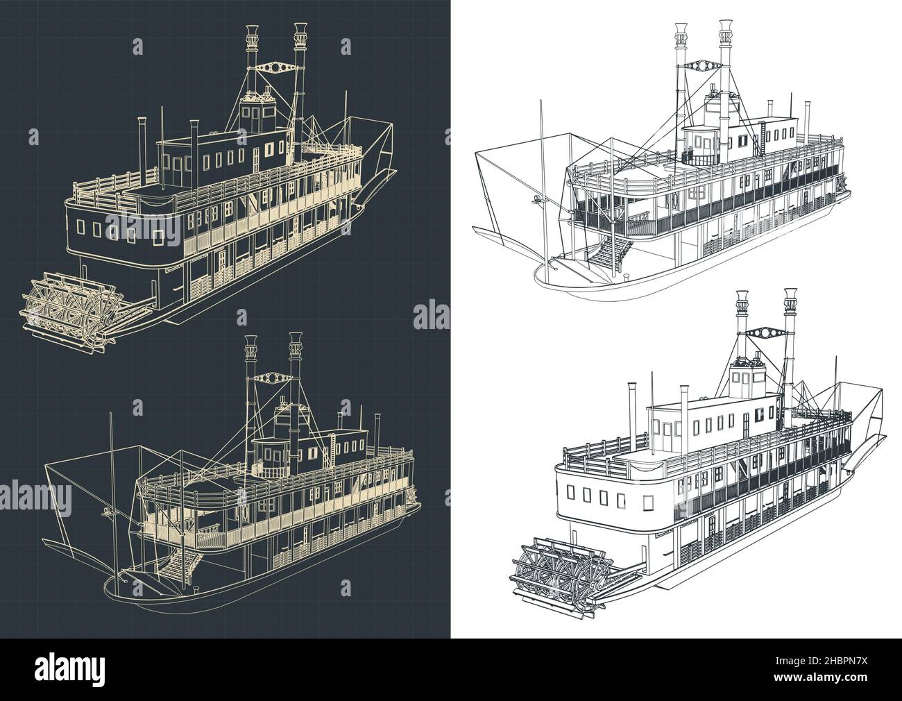 Stylized vector illustration of paddle steamer sketches Stock Vector ...