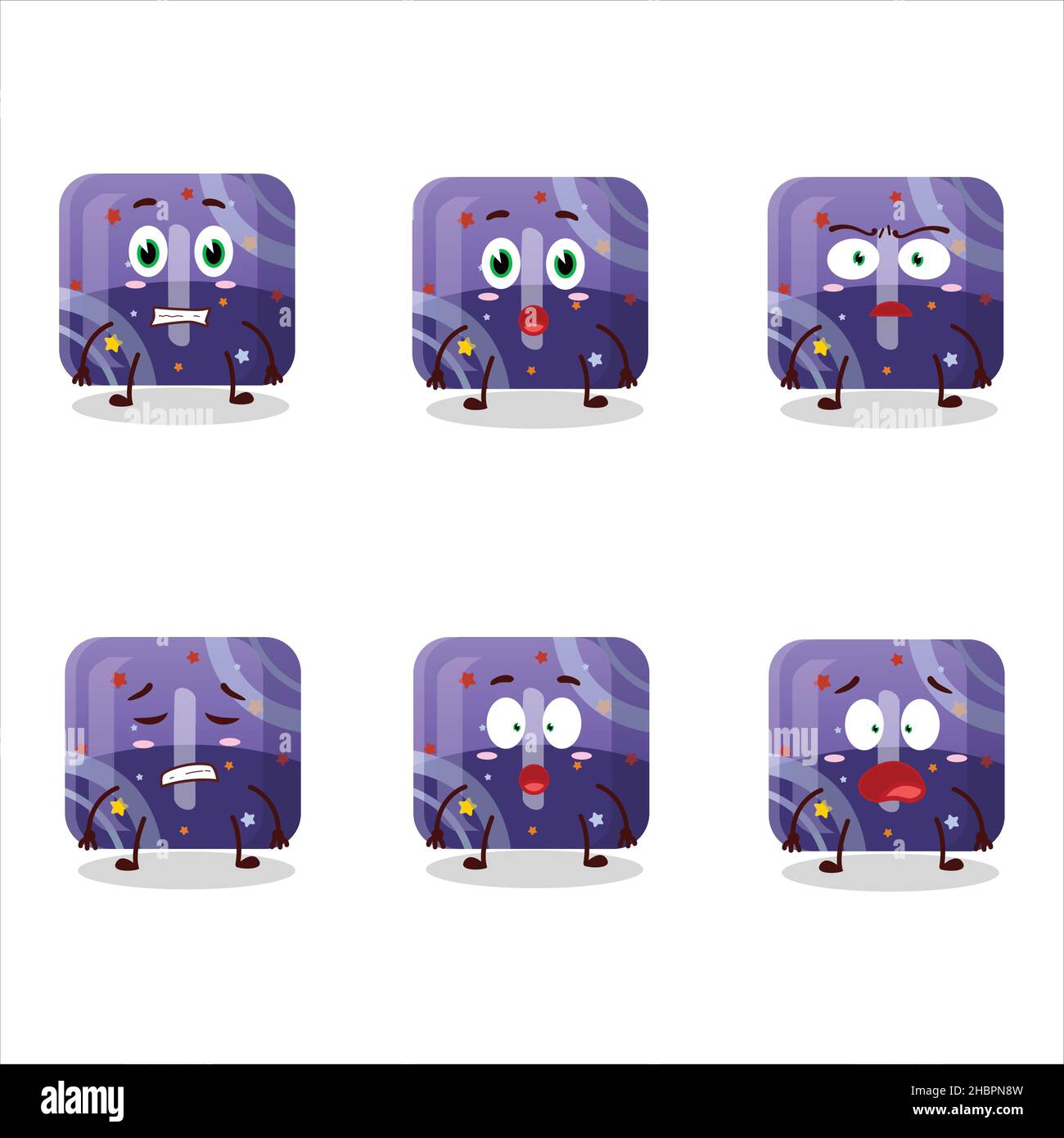 Character cartoon of purple gummy candy I with scared expression ...