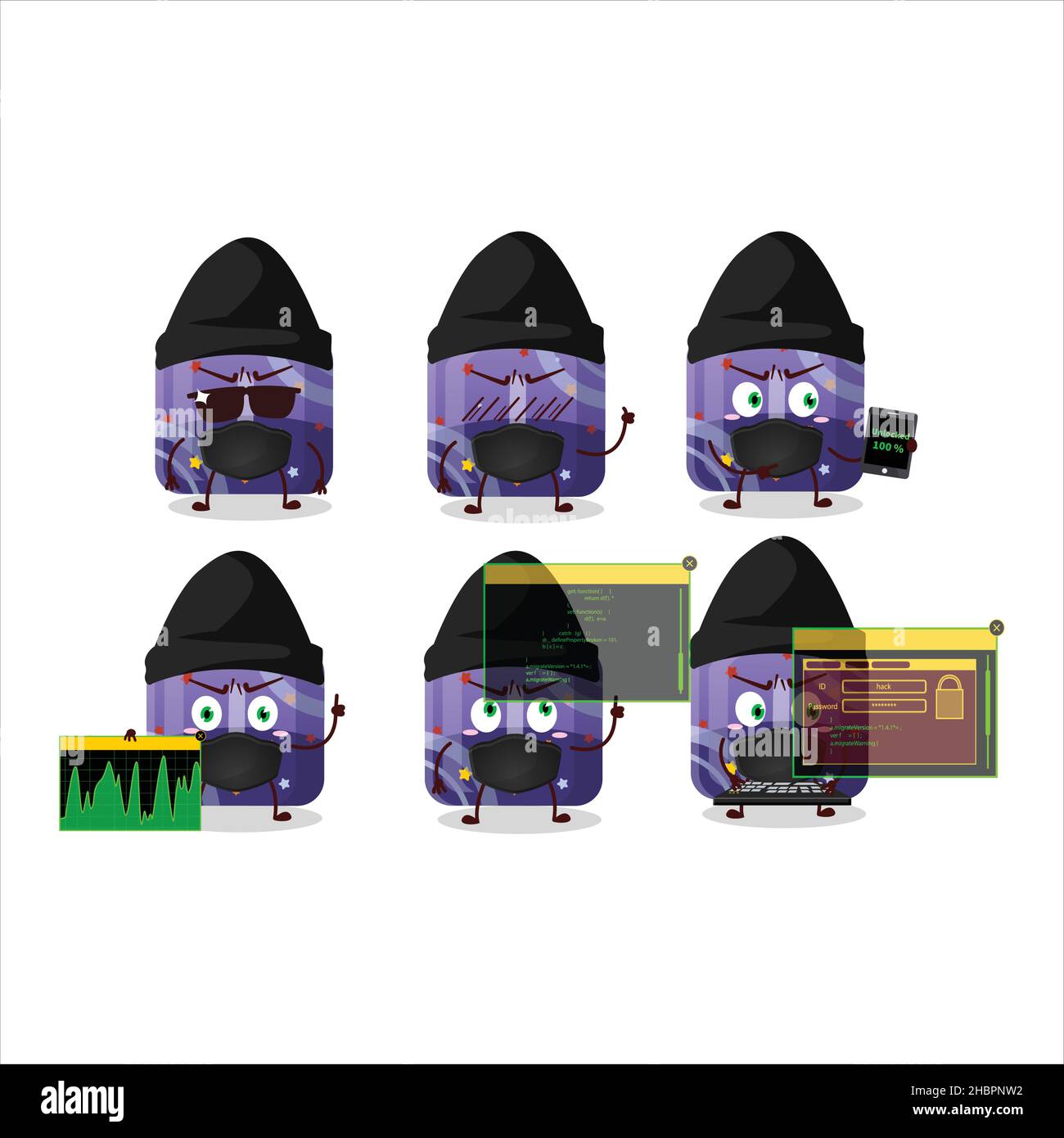 A Hacker purple gummy candy I character mascot with. Vector ...