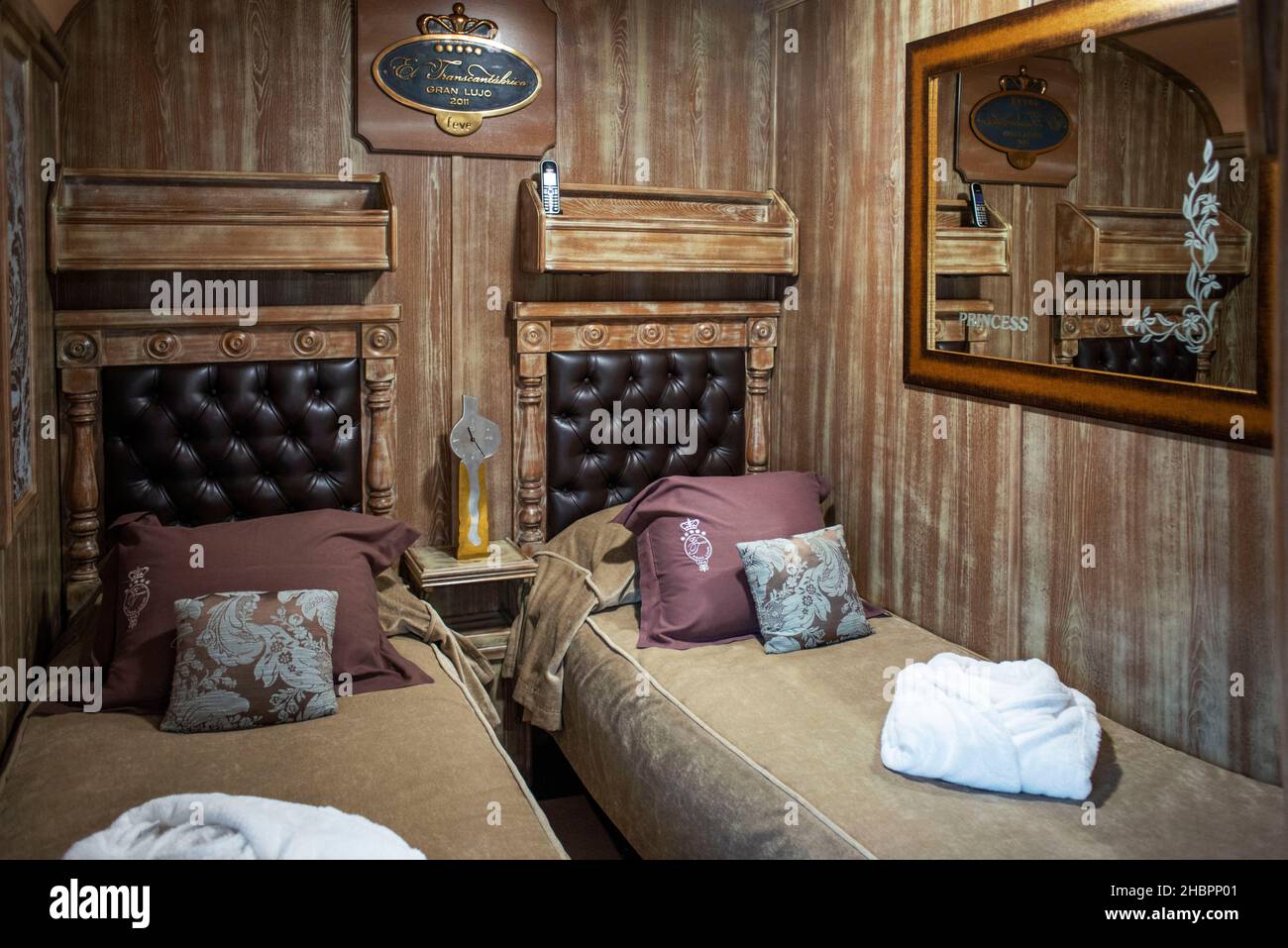 Inisde of one of the bedrooms carriage of Transcantabrico Gran Lujo ...