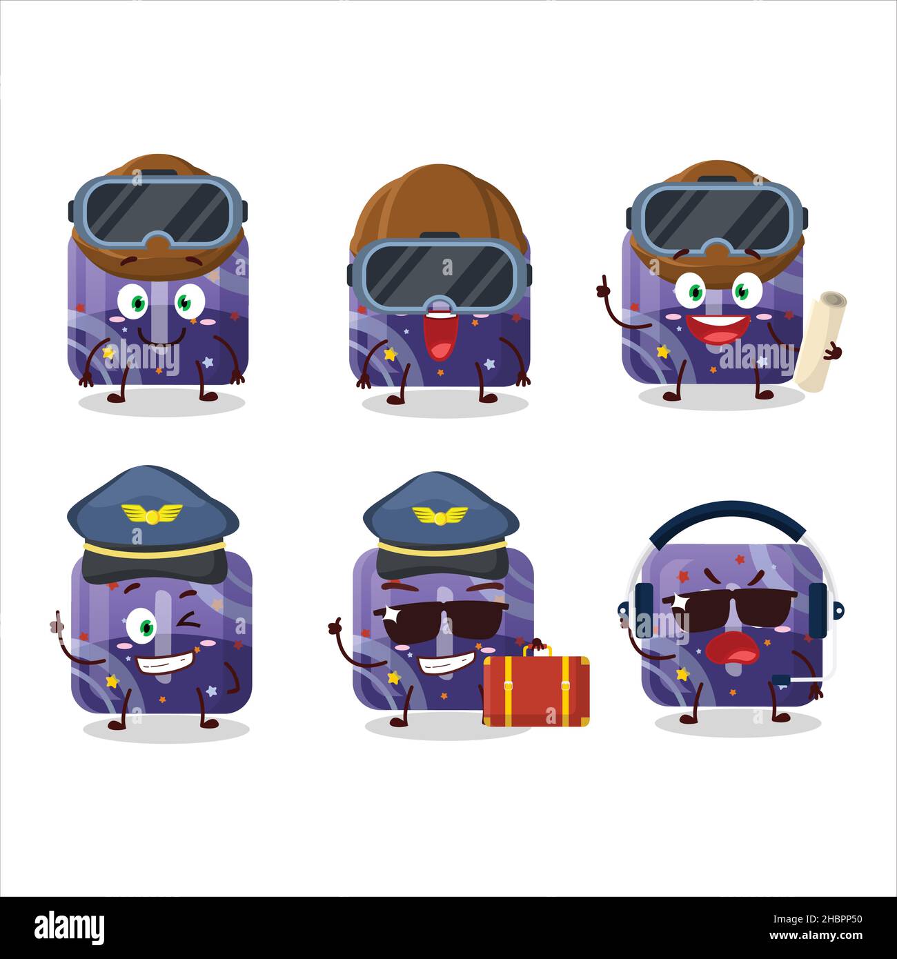 Pilot cartoon mascot purple gummy candy I with glasses. Vector ...