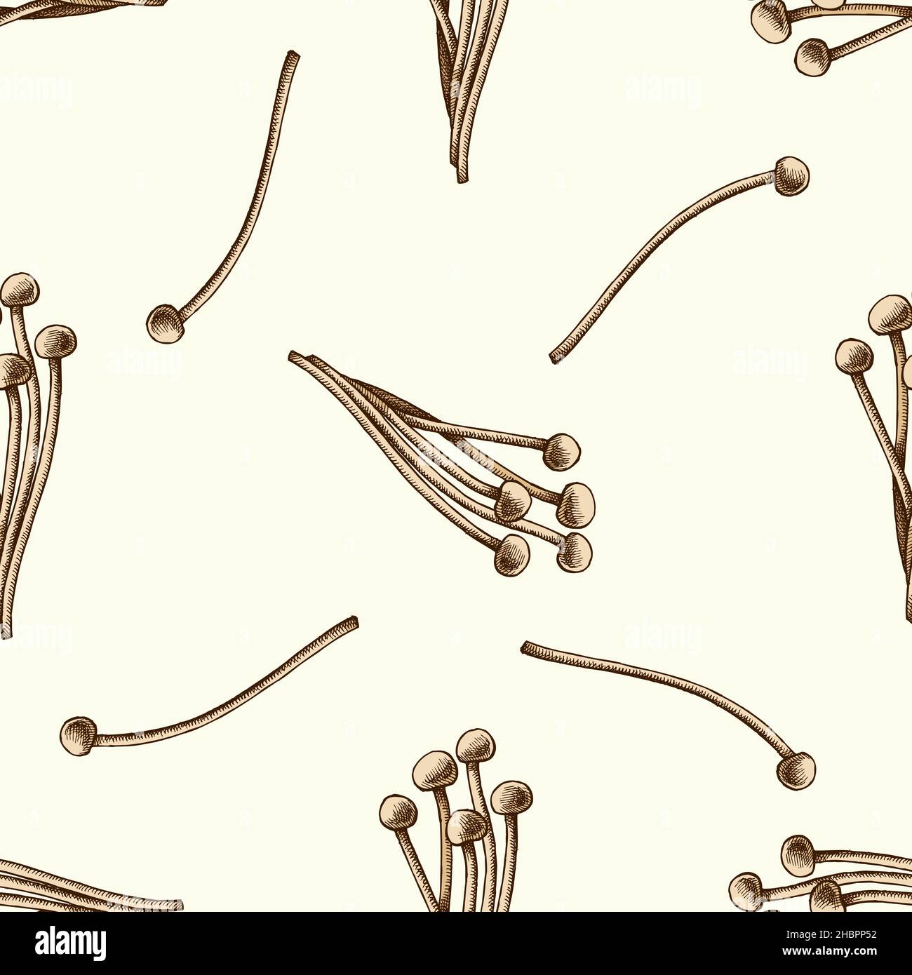 Seamless pattern with hand drawn colored enoki Stock Vector Image & Art ...