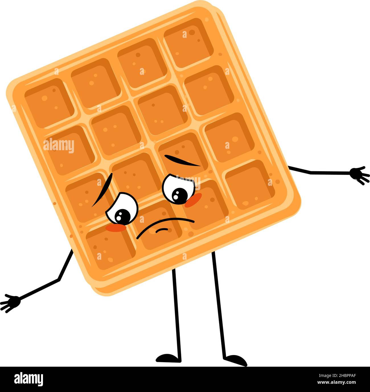 Cute character belgian waffle with sad emotions, depressed face, down ...