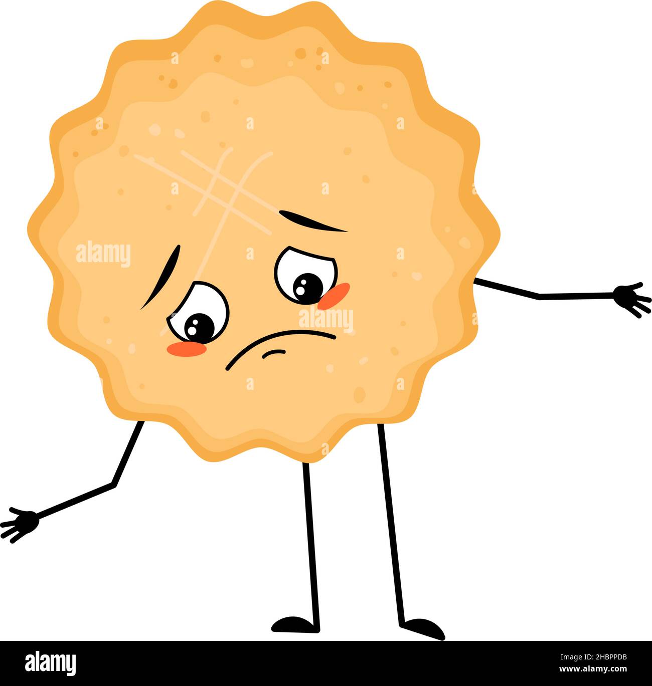 Cute milk cookie character with sad emotions, depressed face, down eyes ...