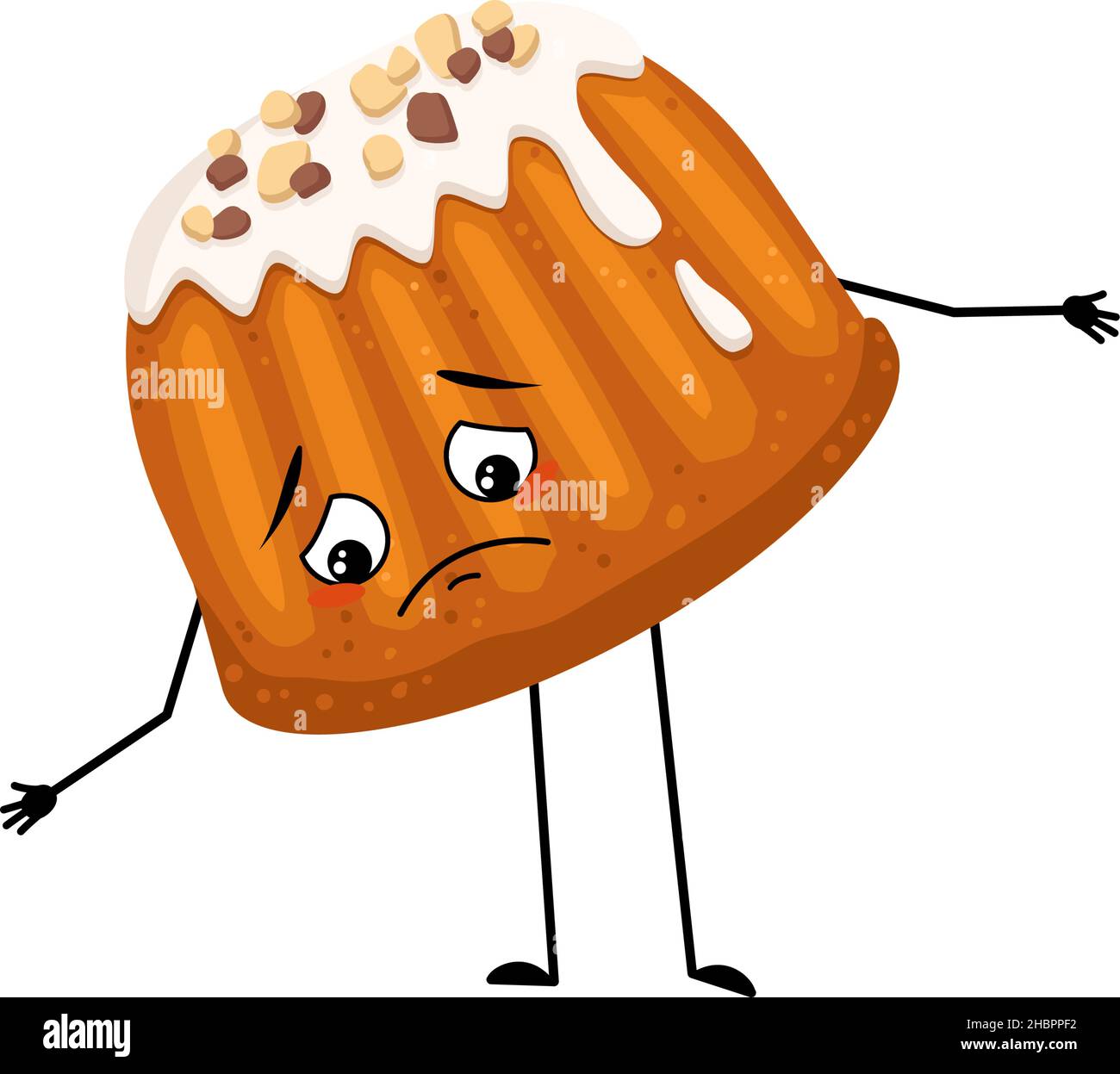 Cute glazed muffin with nut sprinkles character with sad emotions ...