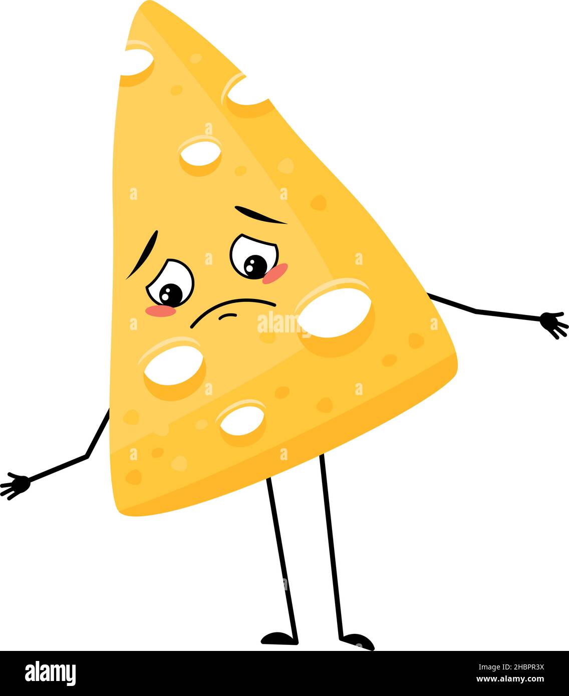 Cute cheese character with sad emotions, depressed face, down eyes ...