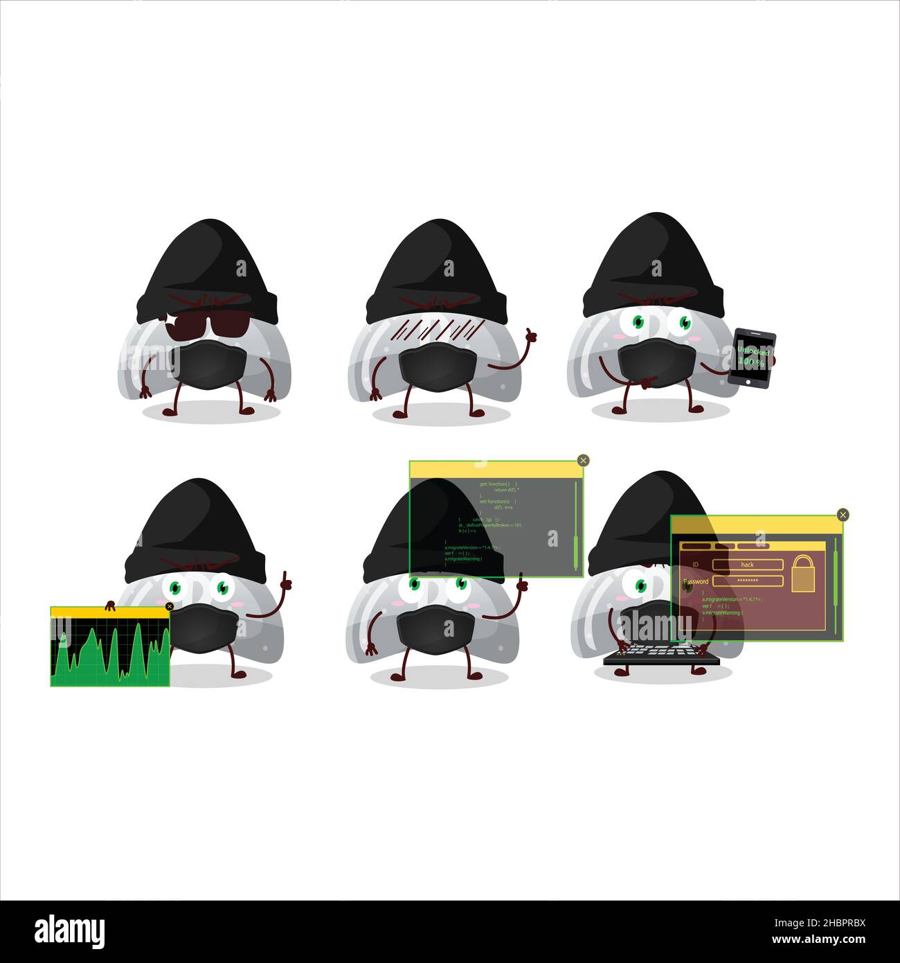 A Hacker curve white gummy candy character mascot with. Vector ...