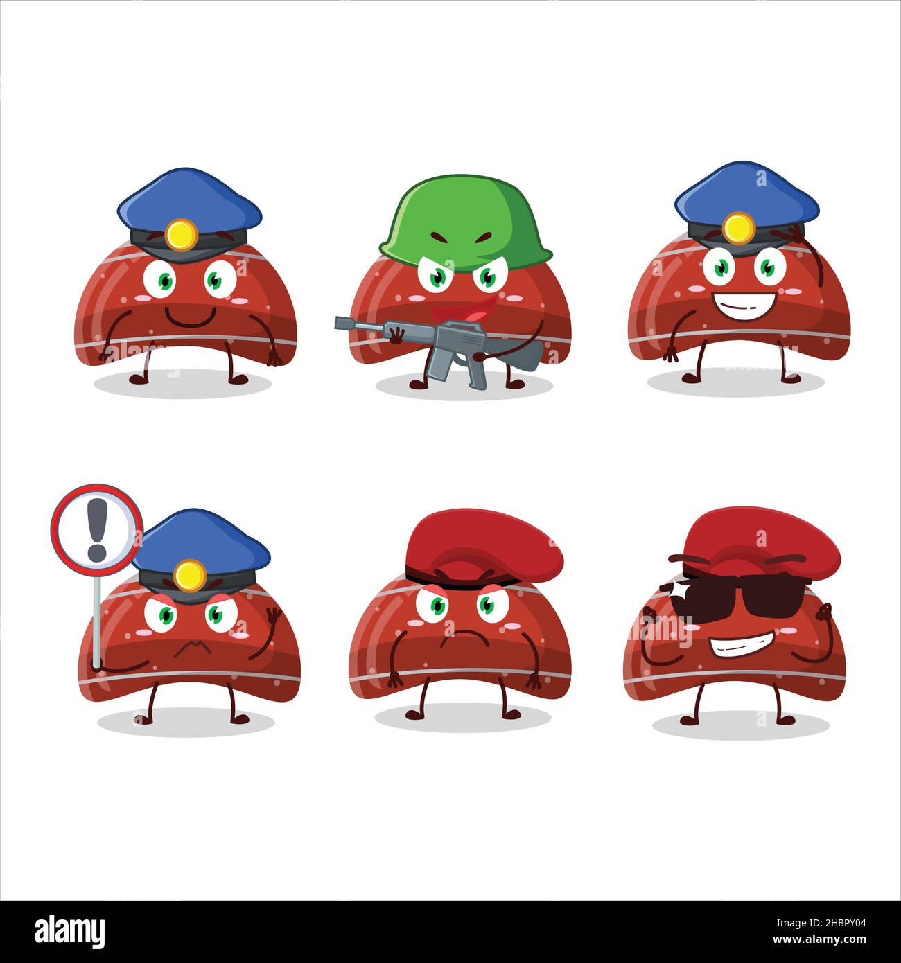 A dedicated Police officer of curve red gummy candy mascot design style ...
