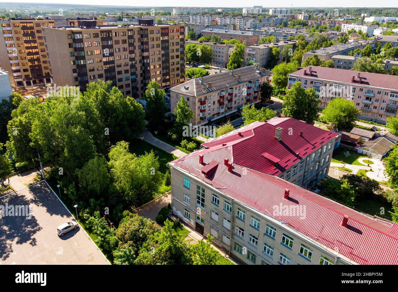 Aerial view of urban development of Balabanovo town, Russia - June 2021 ...