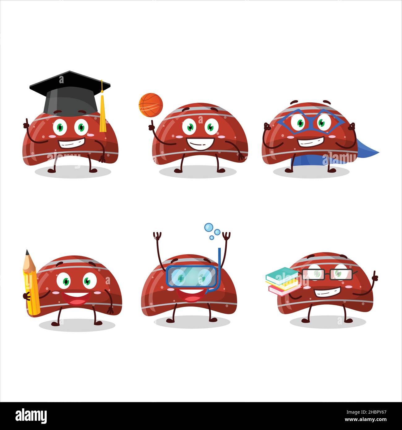School student of curve red gummy candy cartoon character with various ...