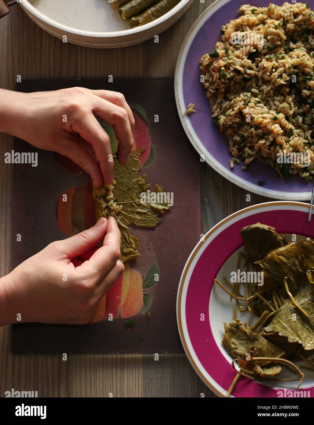 Turkish sarma, delicious dolma stuffed grape leaves with rice. Lebanese ...