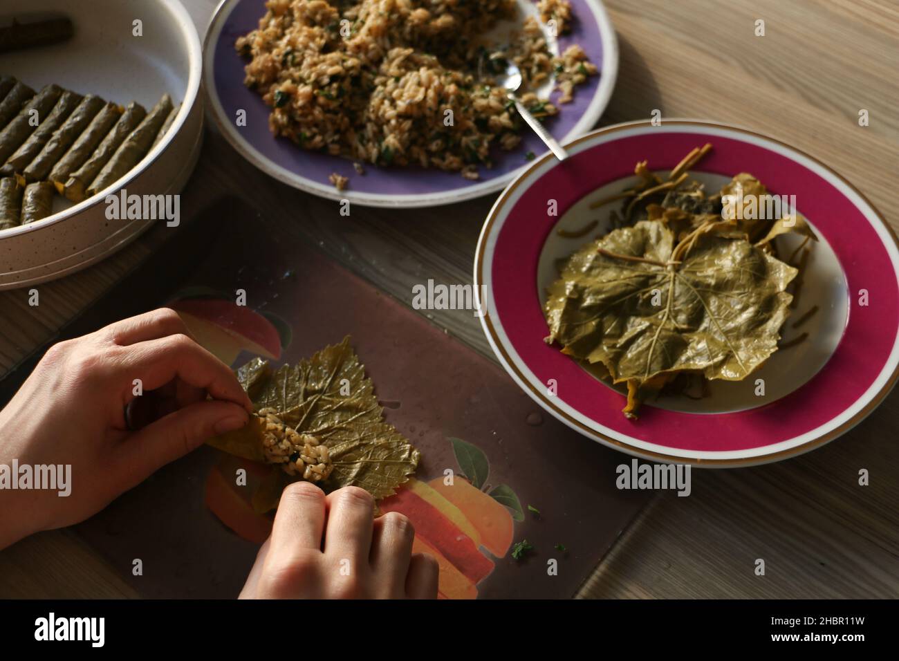 Turkish sarma, delicious dolma stuffed grape leaves with rice. Lebanese ...