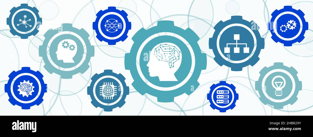 Concept of machine learning with icons in cogwheels Stock Photo - Alamy