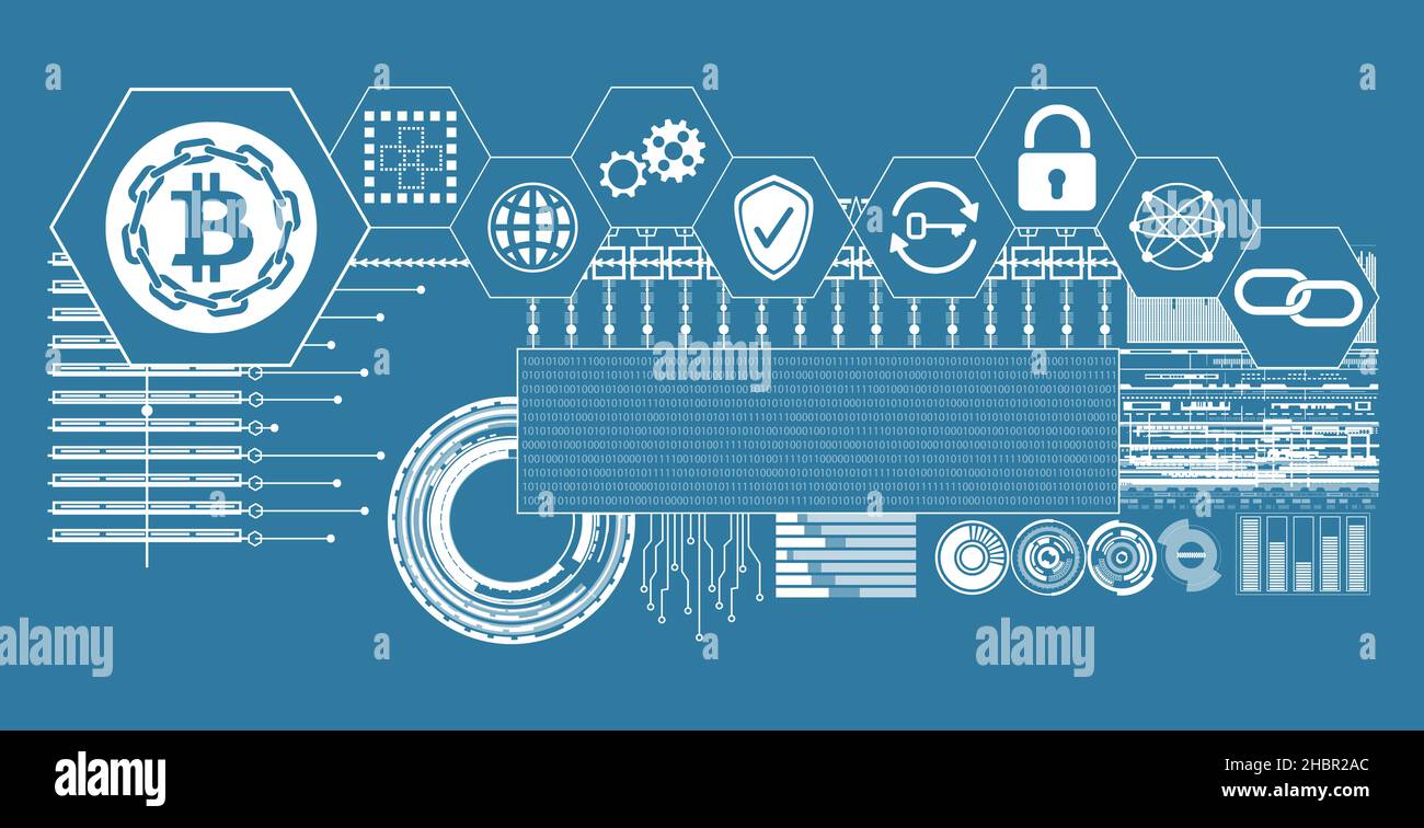 Concept of blockchain with connected icons Stock Photo - Alamy