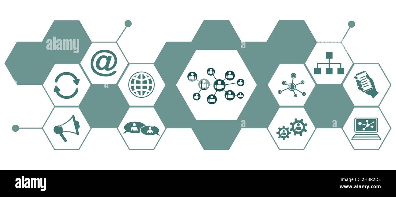 Concept of social network with connected icons Stock Photo - Alamy