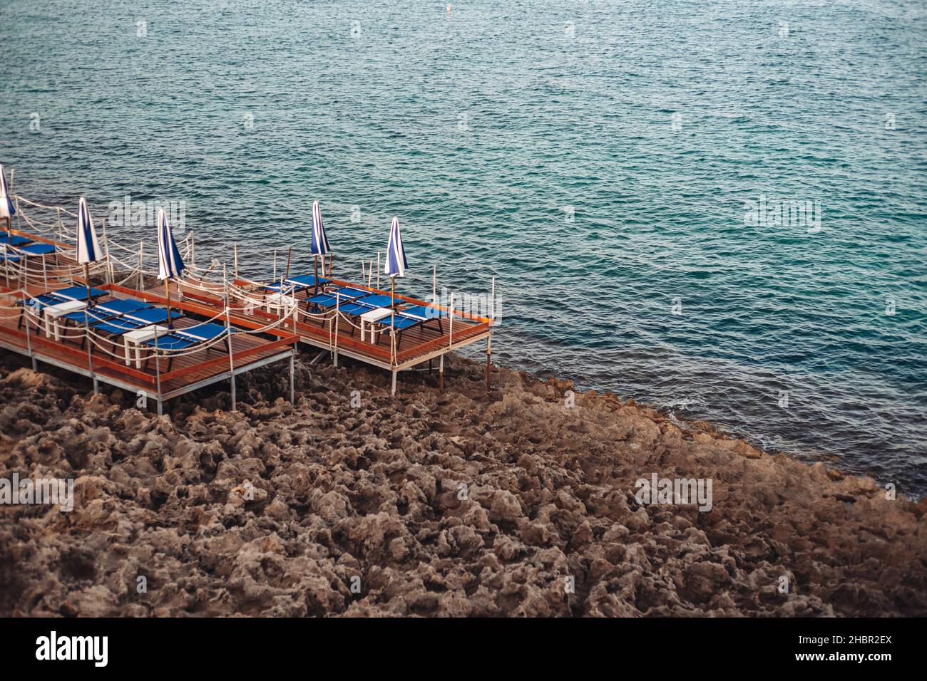 Santa Maria di Leuca, Italy-June 2021: deck chairs on the beautiful ...