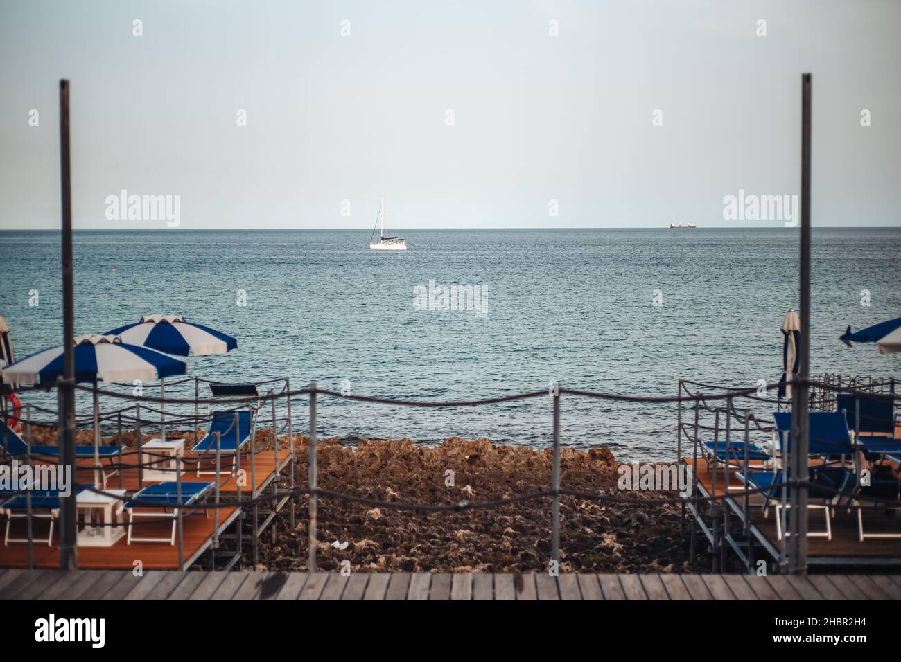 Santa Maria di Leuca, Italy-June 2021: deck chairs on the beautiful ...