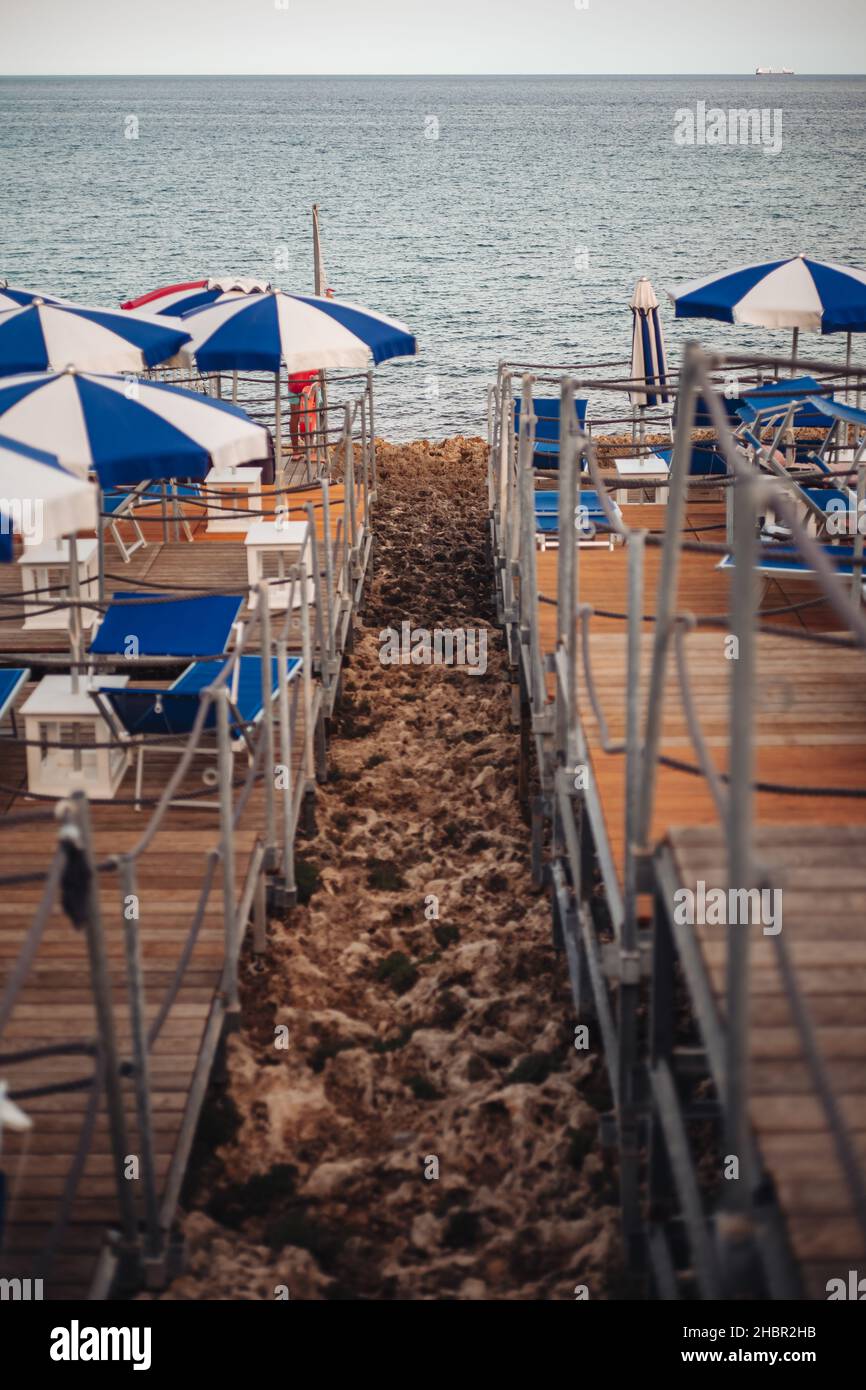 Santa Maria di Leuca, Italy-June 2021: deck chairs on the beautiful ...