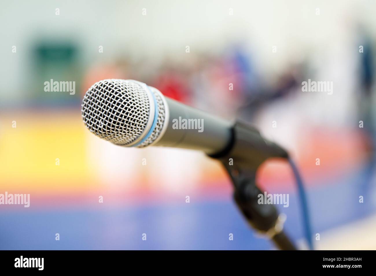 Microphone on a stand, before the performance of athletes in wrestling ...
