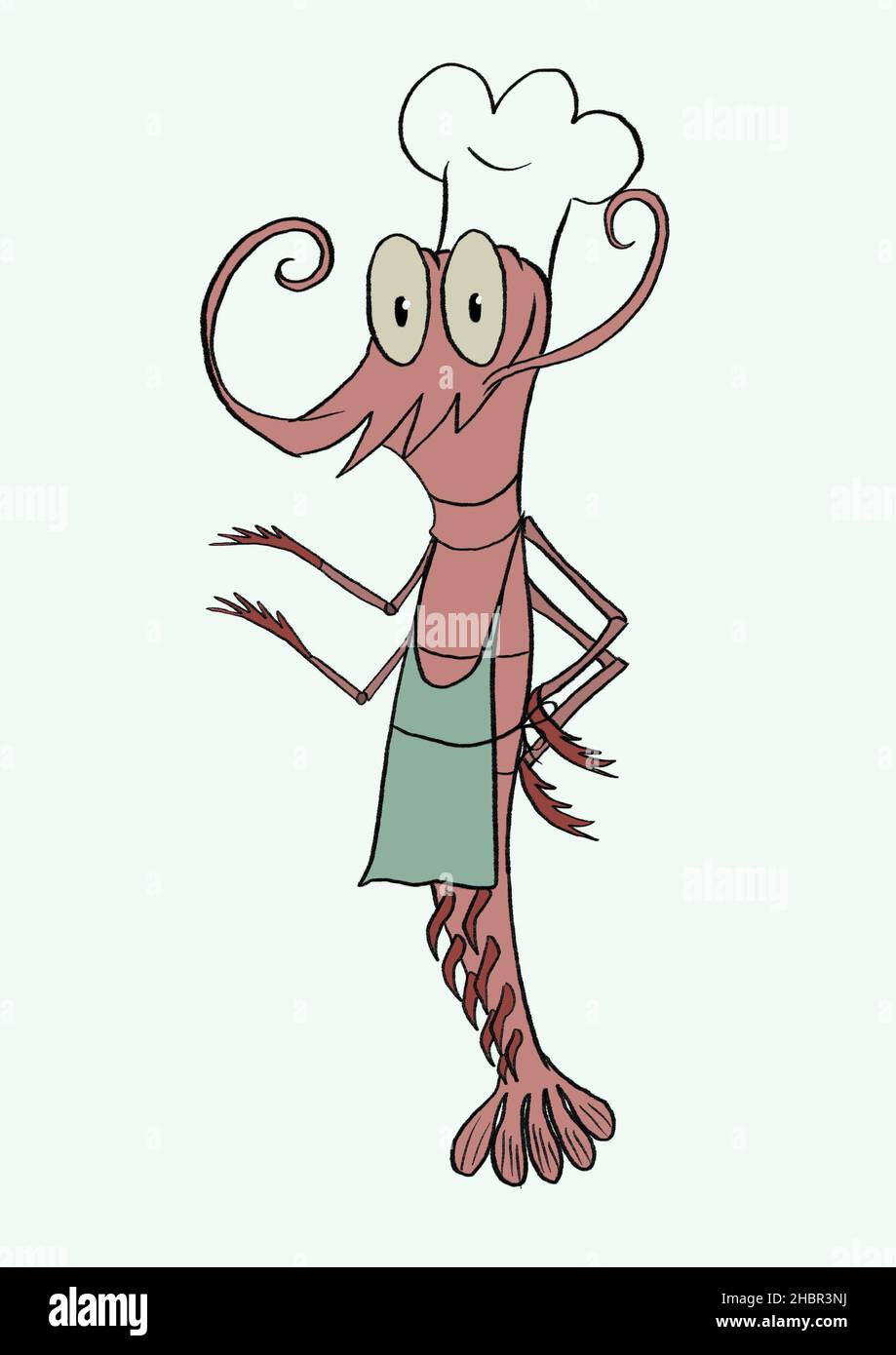 a chef shrimp or prawn hand drawn character illustration Stock Photo ...