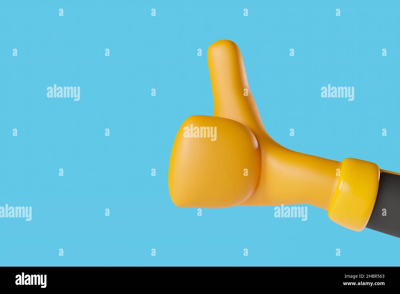 Yellow cartoon glove with thumbs up hand gesture against blue ...