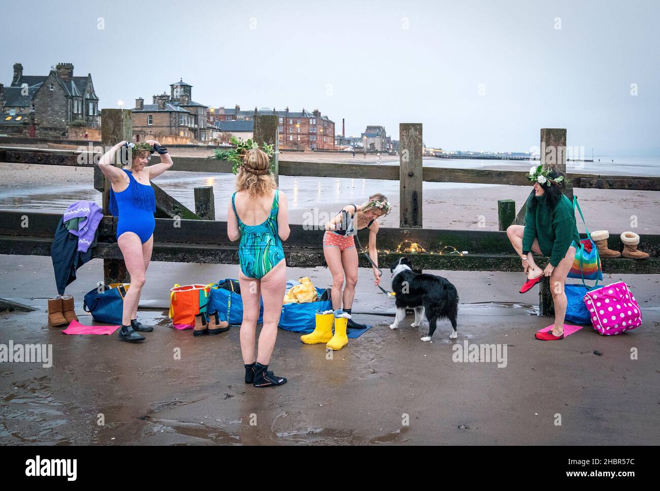 Swimmers get ready to take part in a winter solstice swim at Portobello ...