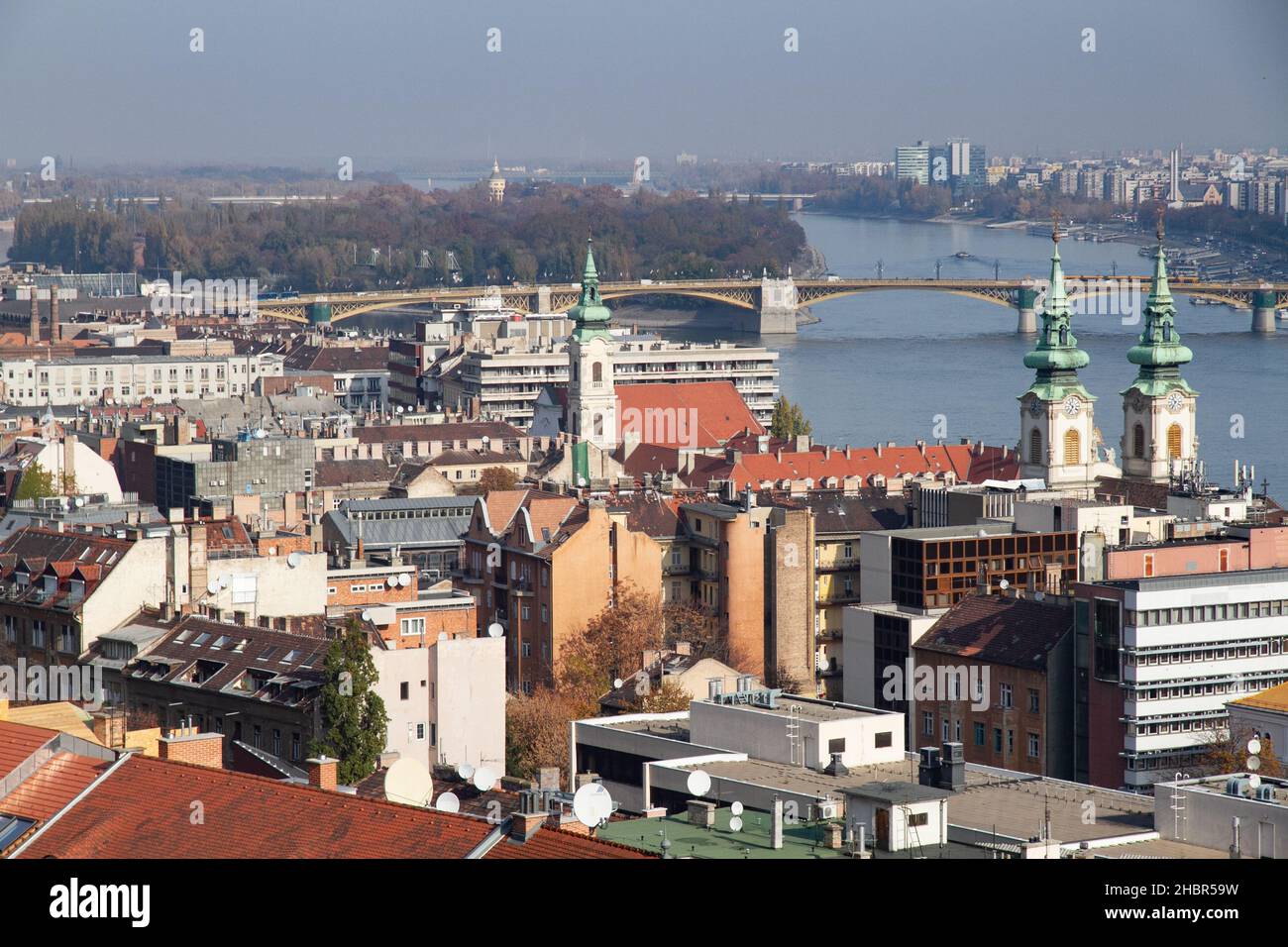 View of Margit island (Margit Sziget) from Buda, Budapest Stock Photo ...