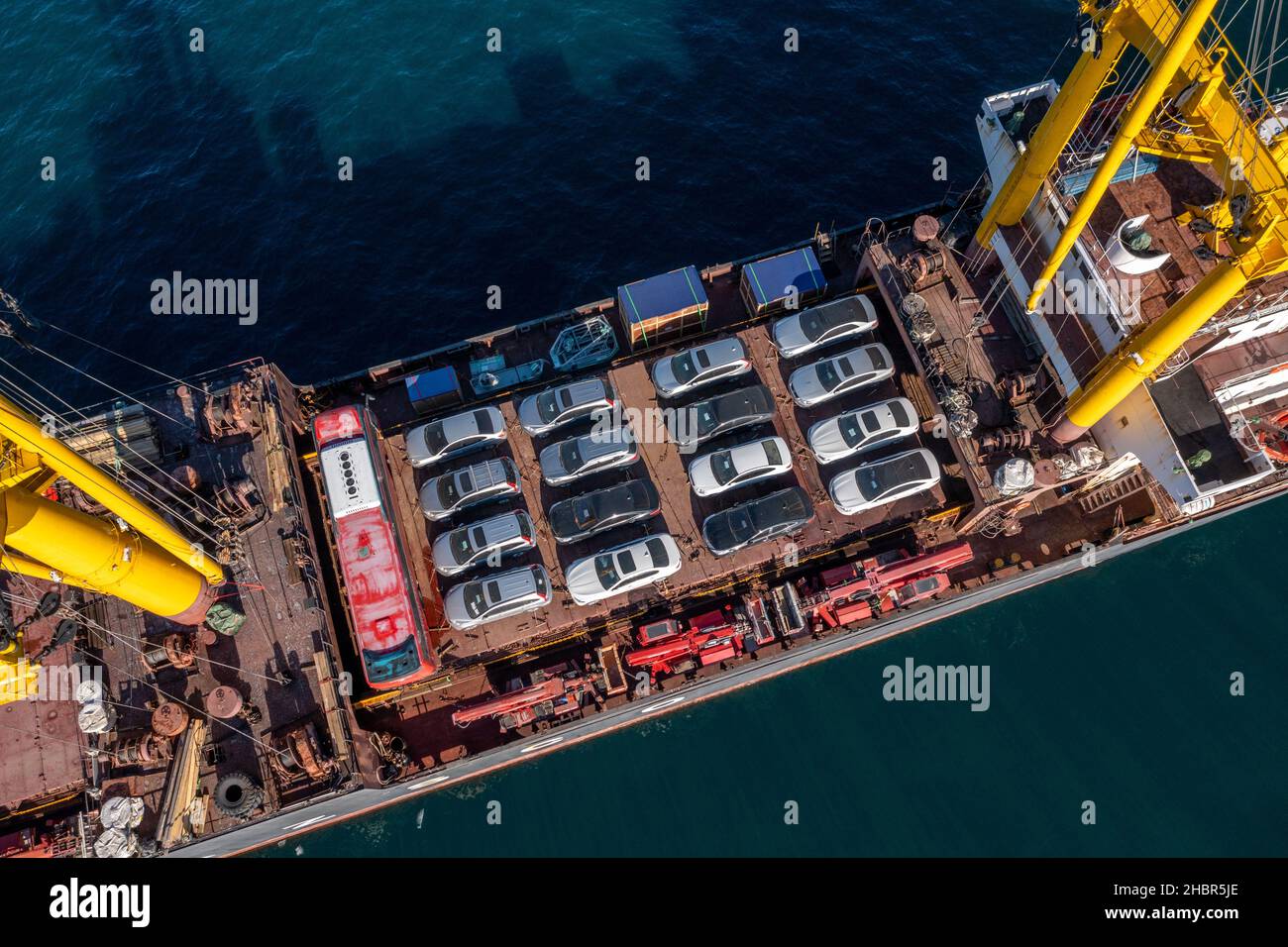 Vladivostok, Russia - December 18, 2021:Sea cargo ship loaded with cars ...