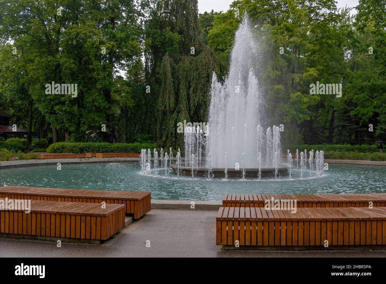 Kaliningrad, a picturesque fountain of conical shape in the city park ...