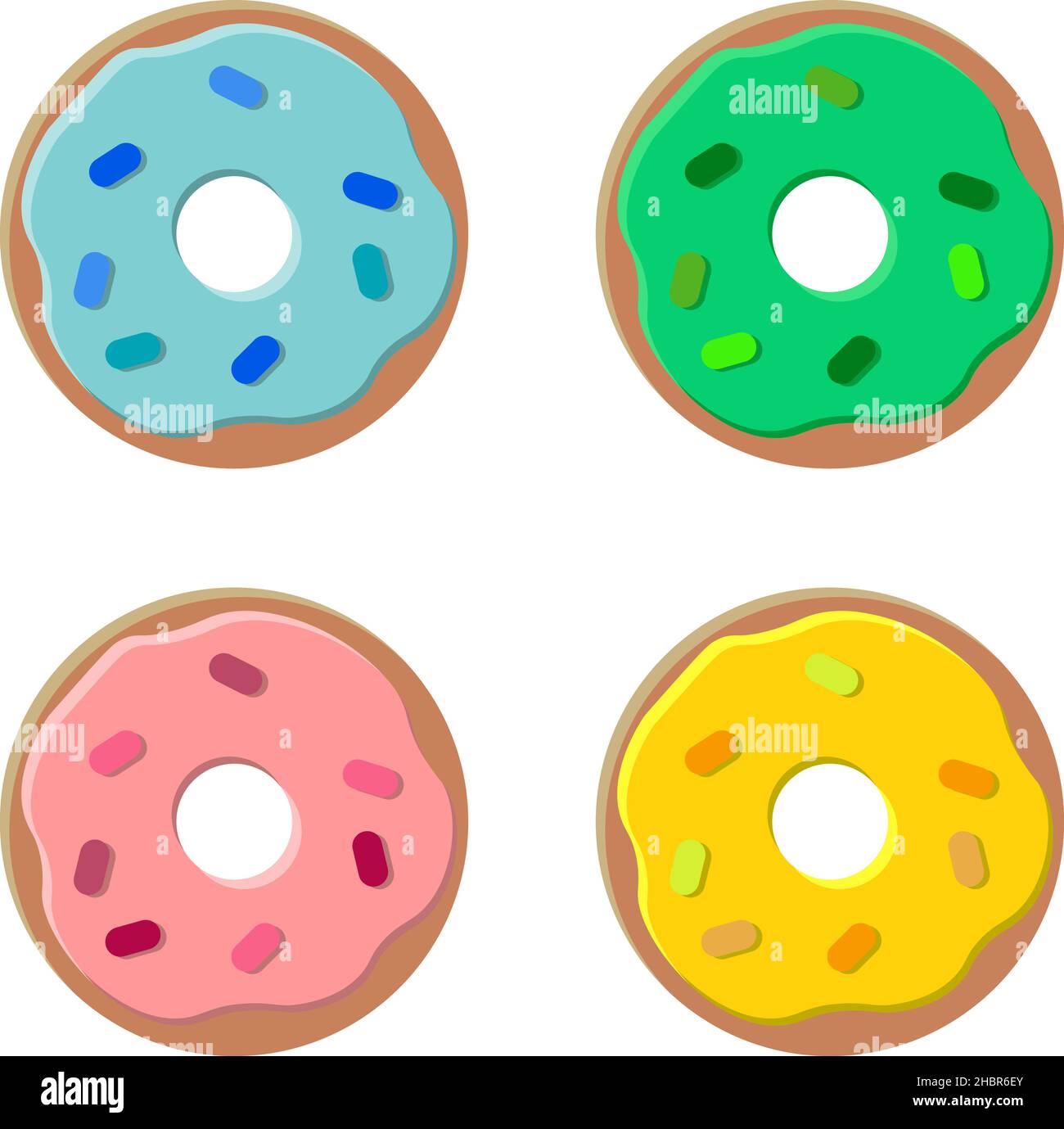 Set of isolated donuts covered with sweet frosted glaze and topping on ...