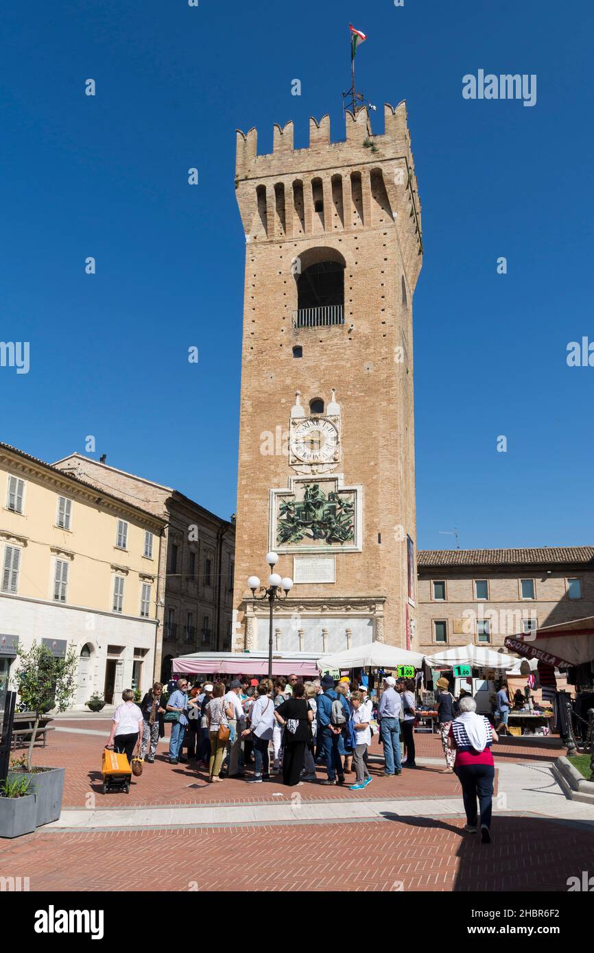 Piazza G.Leopardi square, Civic Tower of Recanati, Marche, Italy ...