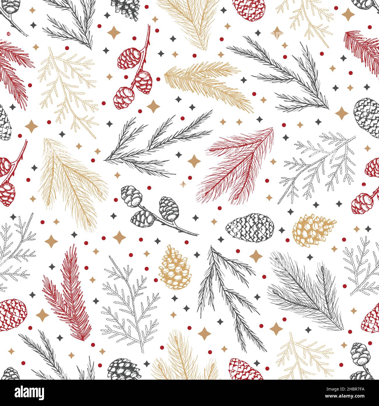 Winter seamless pattern with Christmas tree branches and berries ...