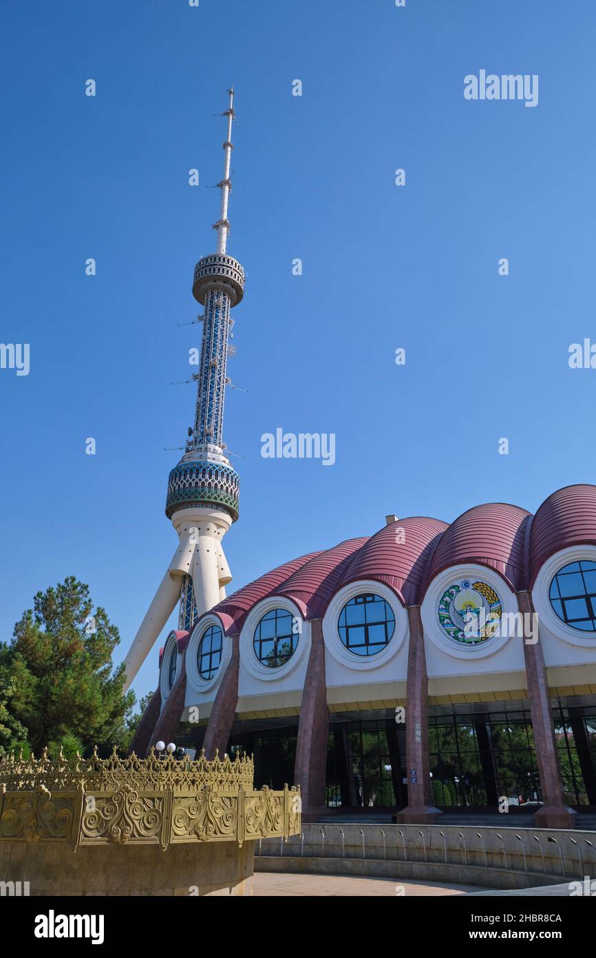 The Tashkent Television Tower next to the tennis sport palace Soviet ...