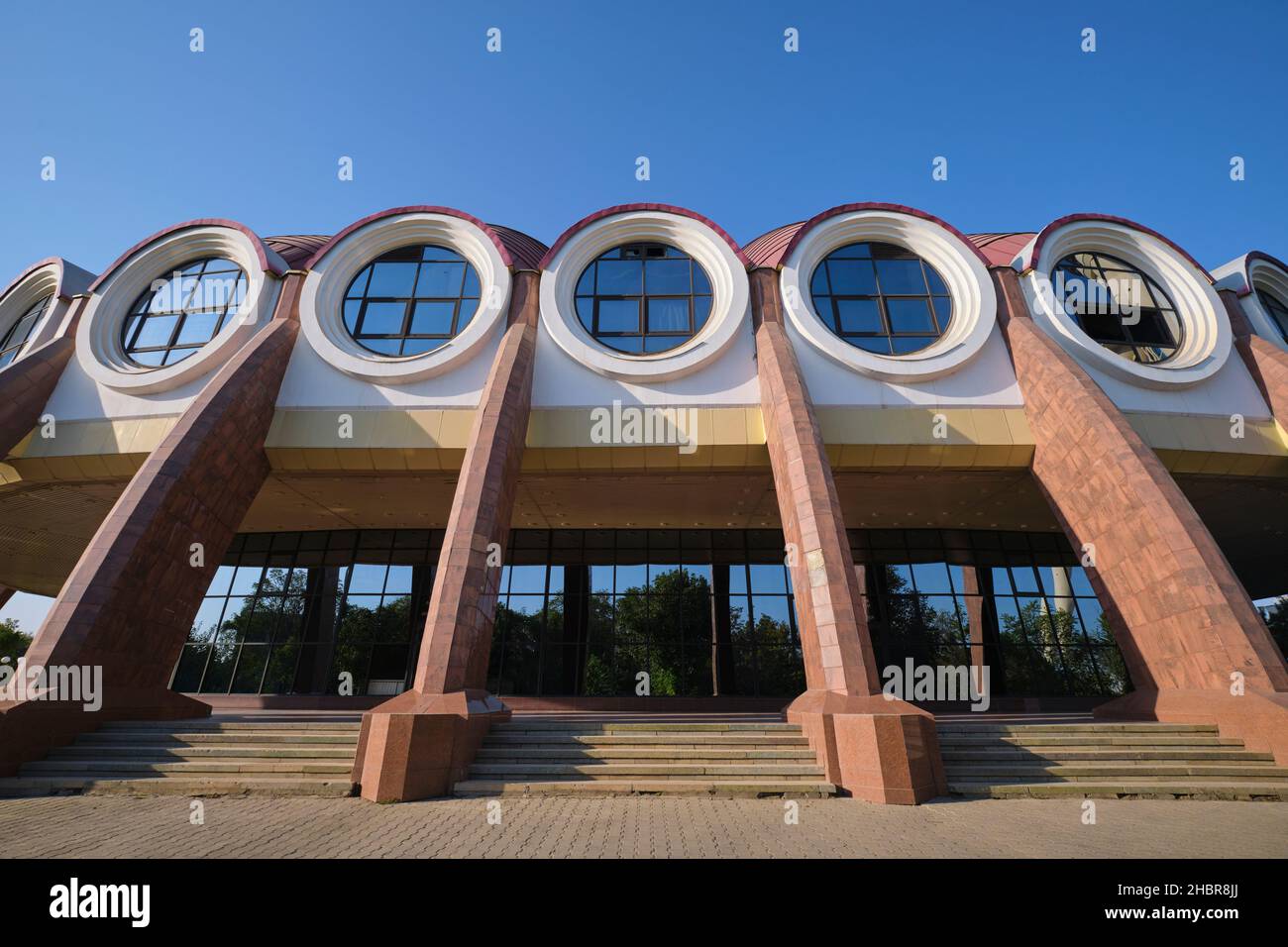 A view of the Soviet modernist tennis, sport palace arena. In Tashkent ...