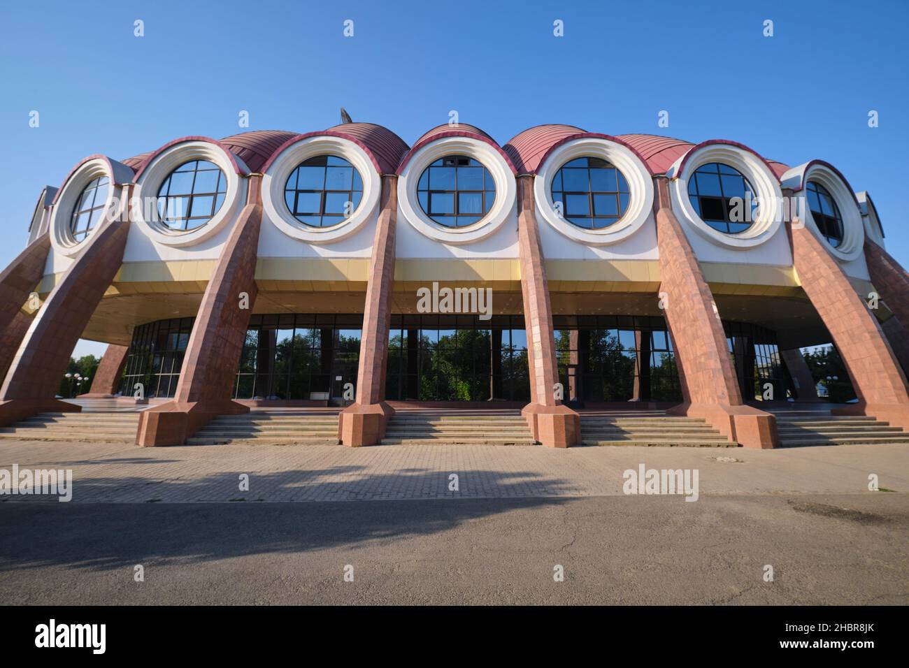 A view of the Soviet modernist tennis, sport palace arena. In Tashkent ...
