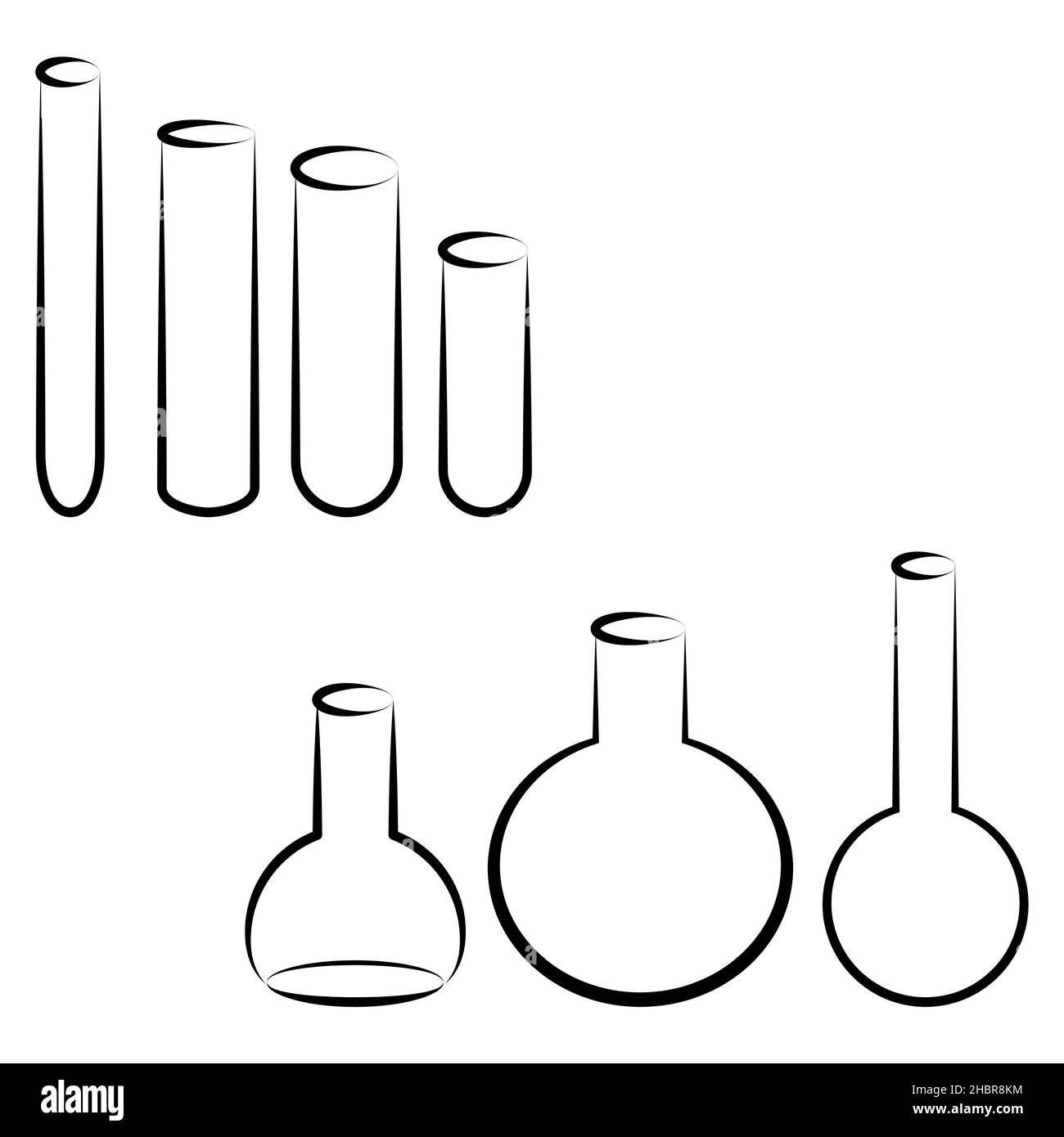 Chemical test tubes vector icons set minimalist illustrations ...