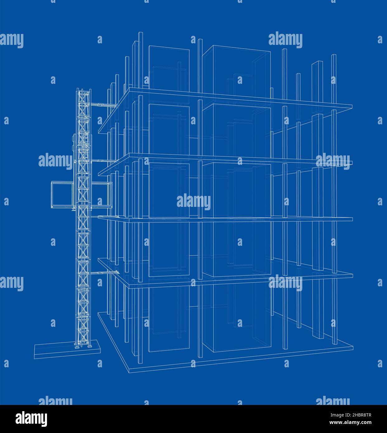Building under construction with mast lifts Stock Photo - Alamy