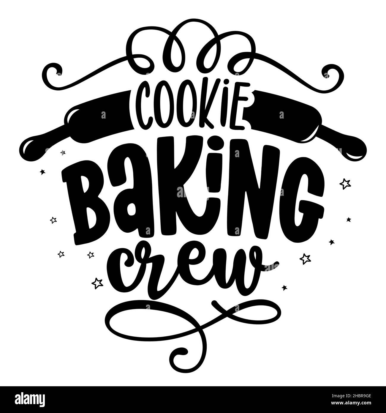 Cookie Baking Crew - Hand drawn vector illustration. Black wall decoration poster with whisker ...
