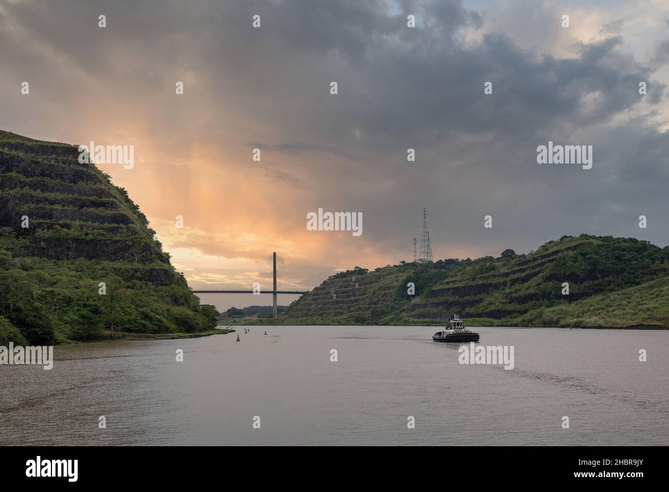Famous Panama Canal with sunset Stock Photo - Alamy